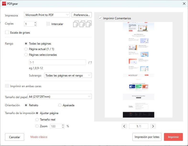 Configuración de Impresión de PDF | Guía del Usuario