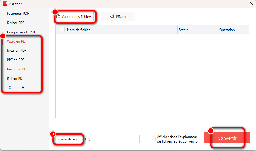 Créer un PDF à partir d'un fichier | Guide de l'utilisateur