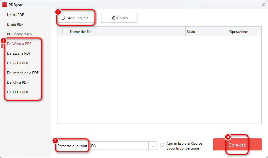 Creare PDF da File | Guida per l'Utente